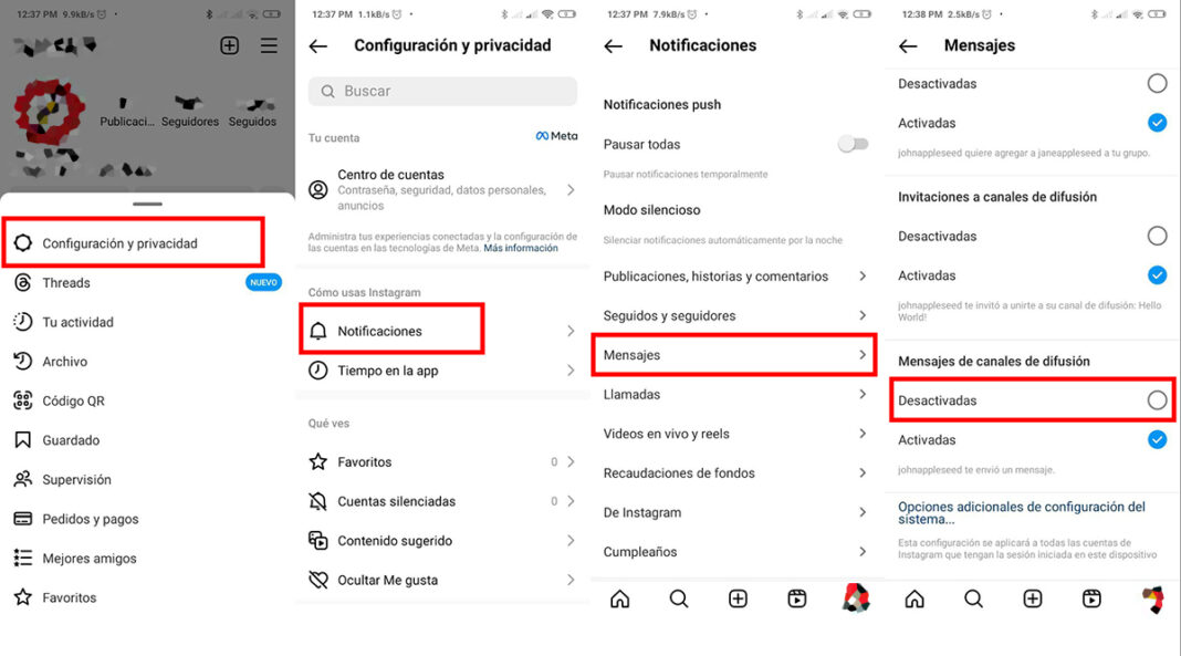 Cómo evitar invitaciones a canales de difusión en Instagram
