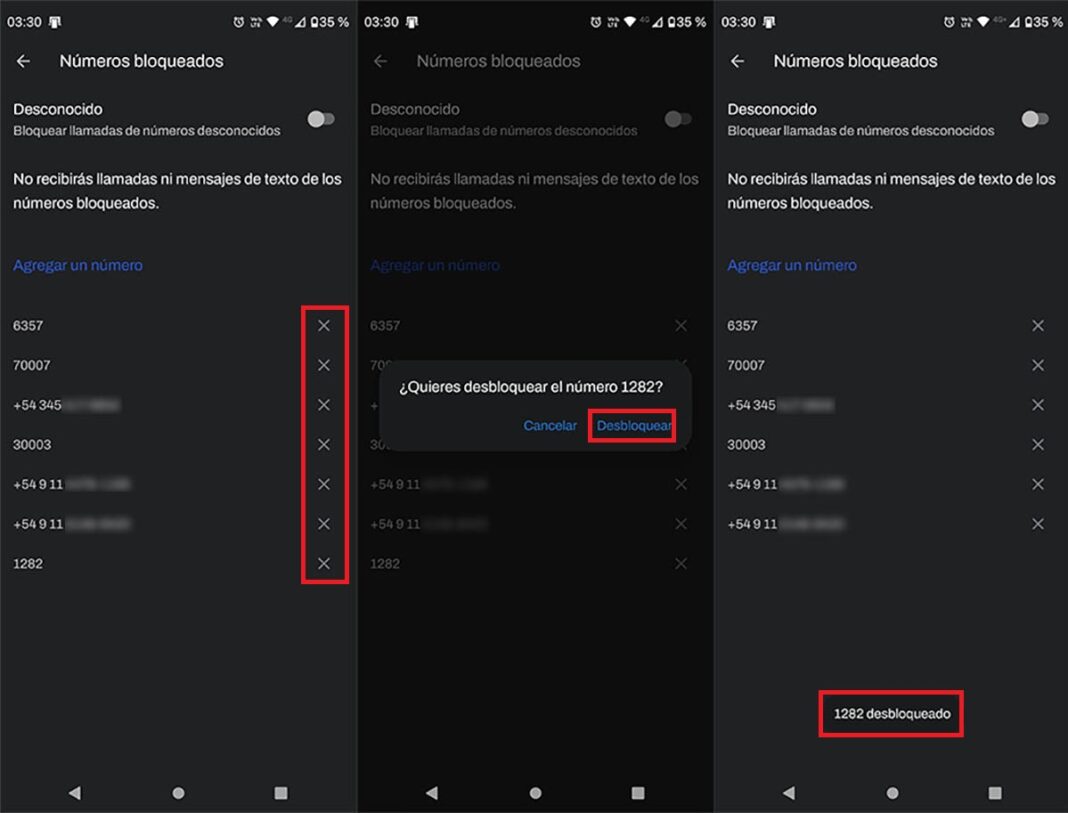Cómo desbloquear un número de teléfono en Android