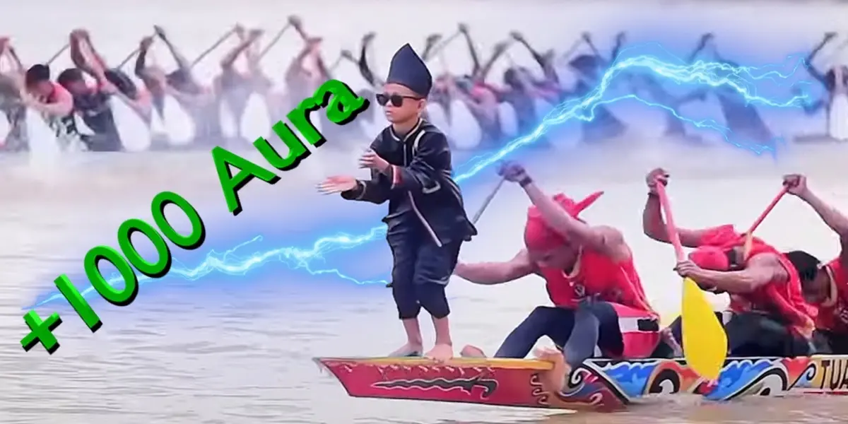 Contexto del niño bailando en un barco "farmeando aura" en TikTok