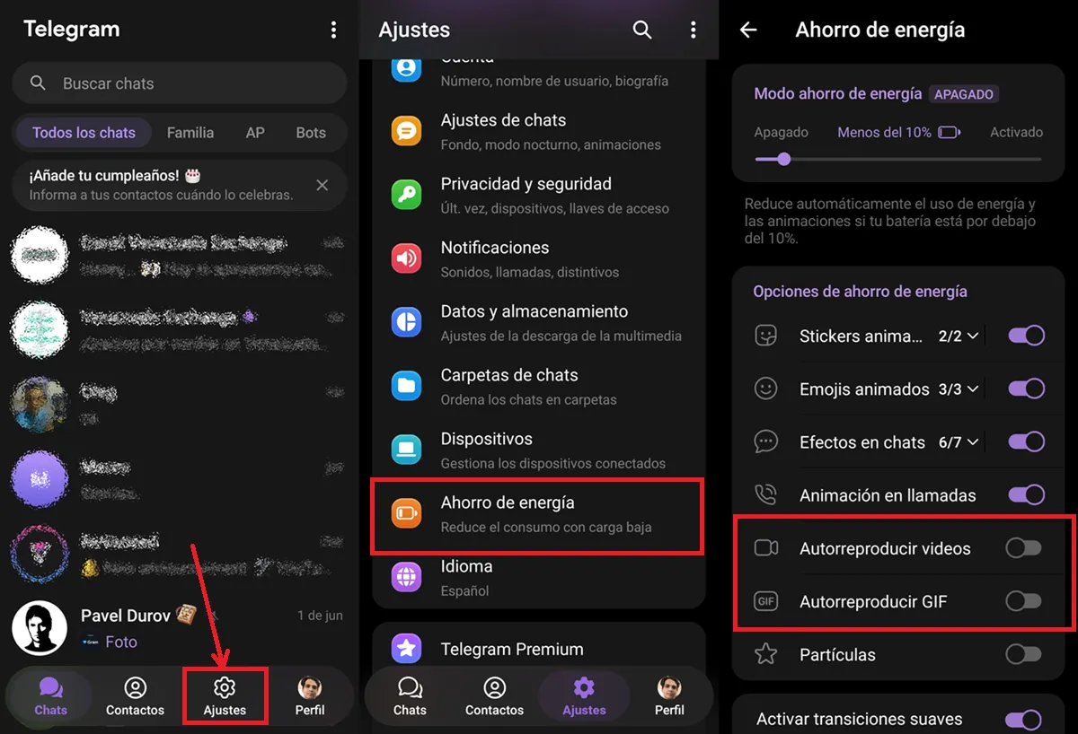 Cómo desactivar reproducción automática de vídeos en Telegram