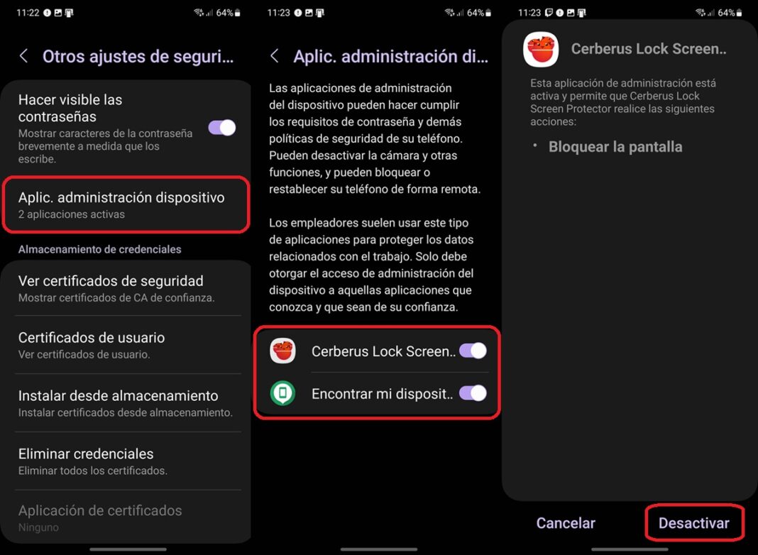 Cómo desinstalar una app de administración del dispositivo en Android